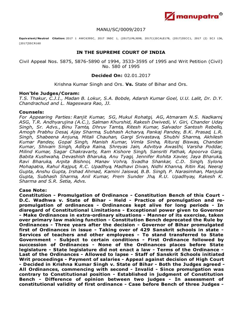 Krishna Kumar Singh and Ors Vs State of Bihar and ...