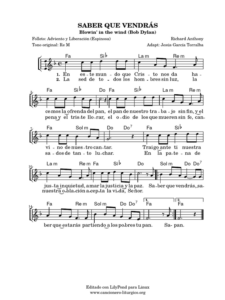 SABER QUE VENDRAS Partitura | PDF