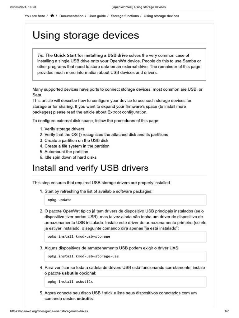 [OpenWrt Wiki] Using storage devices | PDF | USB | Inicialização ...
