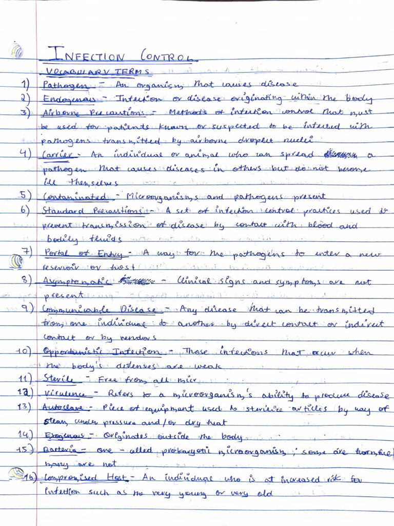 Infection Control Notes | PDF