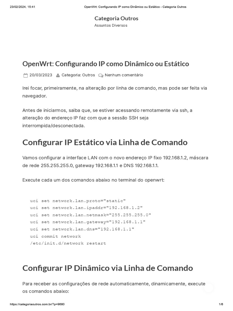 OpenWrt - Configurando IP Como Dinâmico Ou Estático - Categoria Outros ...