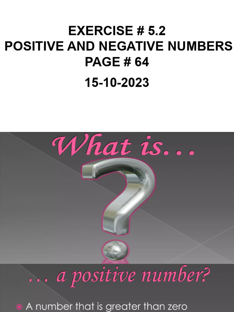 Exercise # 5.2 Positive and Negative Numbers Page # 64 | PDF