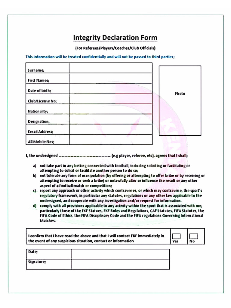 Busia County Integrity Form | PDF