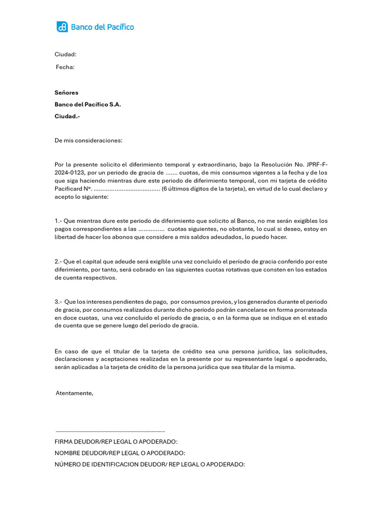 Solicitud de Alivio Financiero en TC | PDF