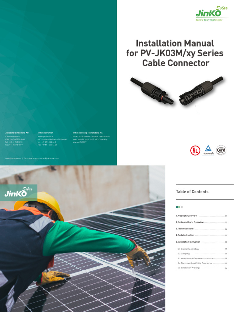 Installation Manual For PV JK03M Xy Series Cable Connector 0627 | PDF ...