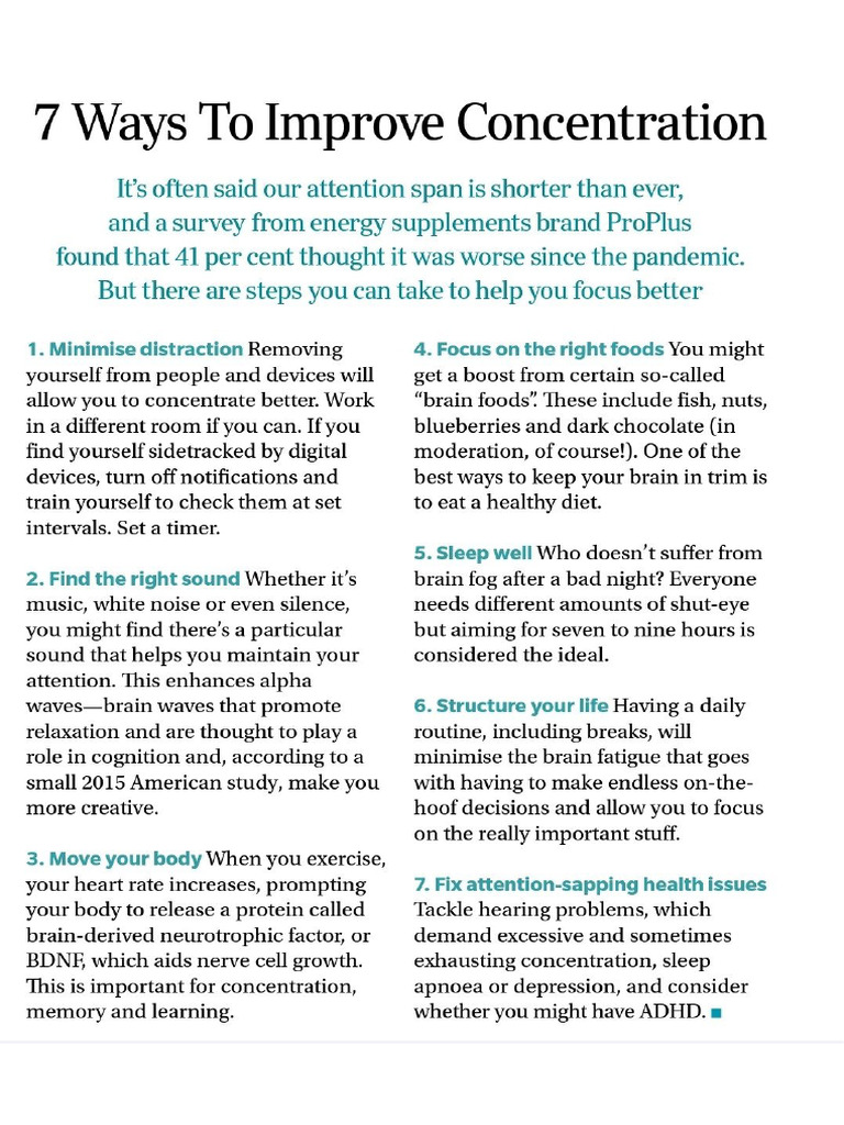 7 Ways To Improve Concentration | PDF