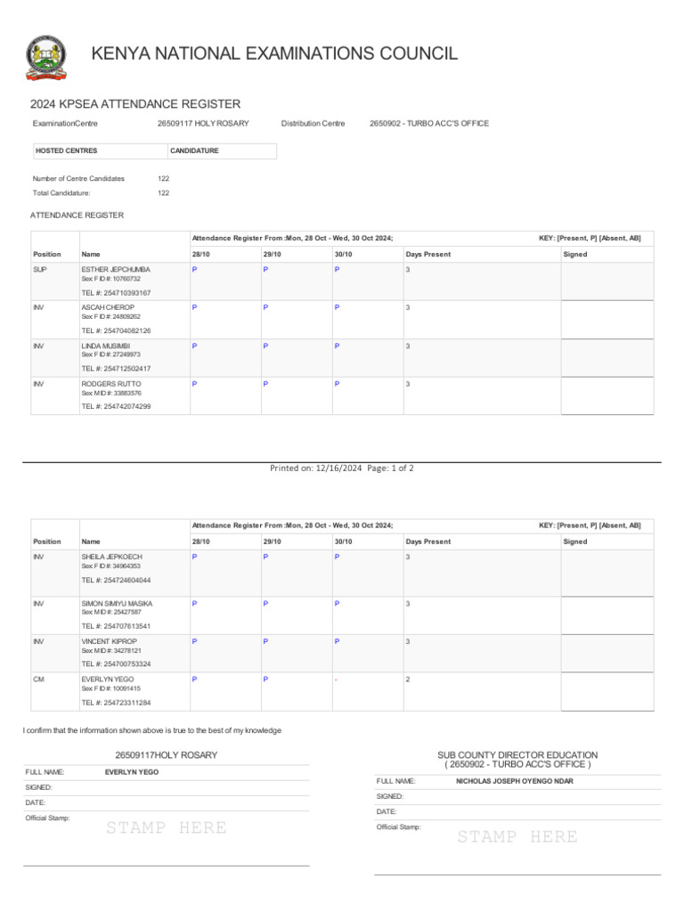 Attendance Register | PDF