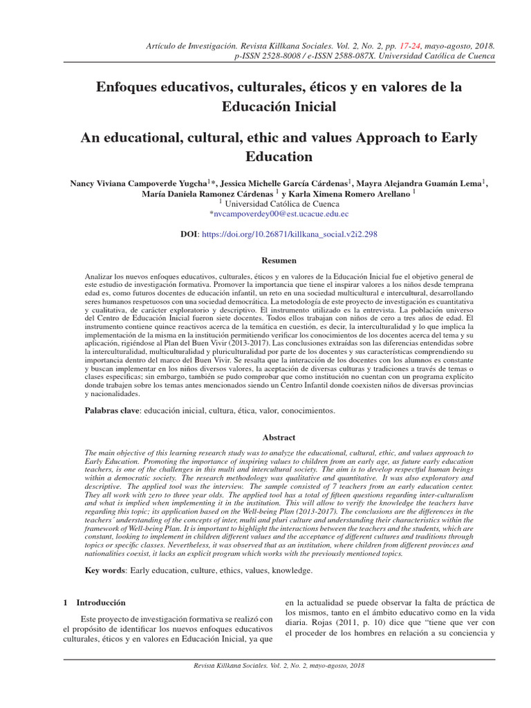 Enfoques Educativos, Culturales, Éticos y en Valores de La Educación Inicial An Educational ...