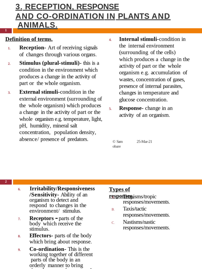 Reception, Response and Co-Ordination | PDF | Axon | Neuron