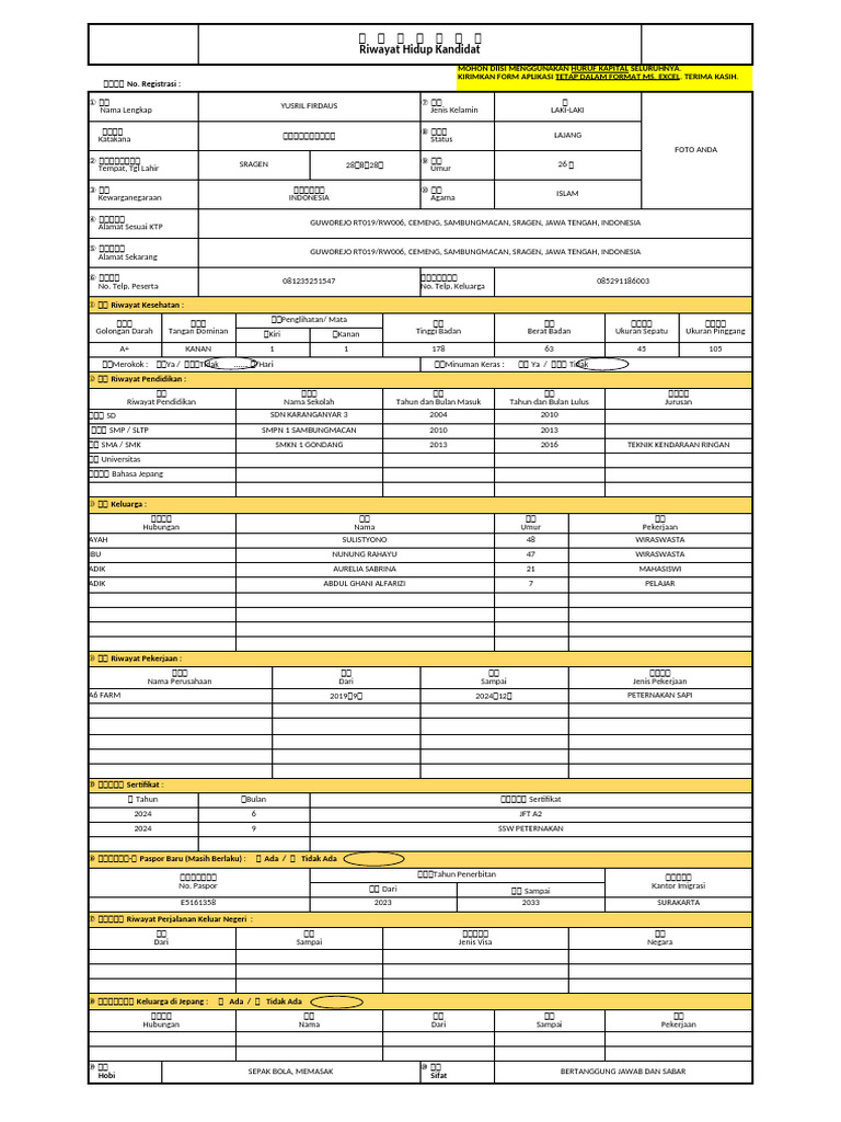 Sample CV TG Oktober 2023 Hikaru & TSK Fuji-2 | PDF