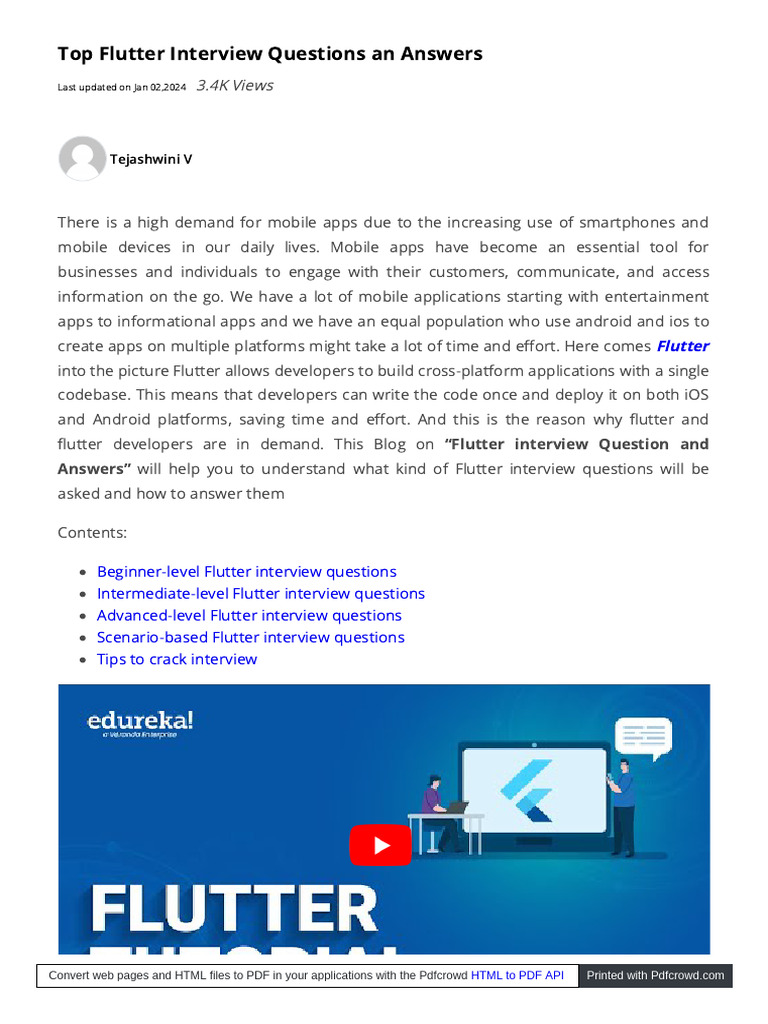 Www Edureka Co Blog Flutter Interview Questions | PDF | Page Layout | Mobile App