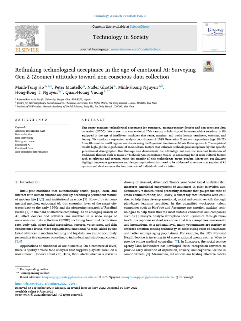 2022 - Rethinking Tech Acceptance of GenZ | PDF | Artificial ...