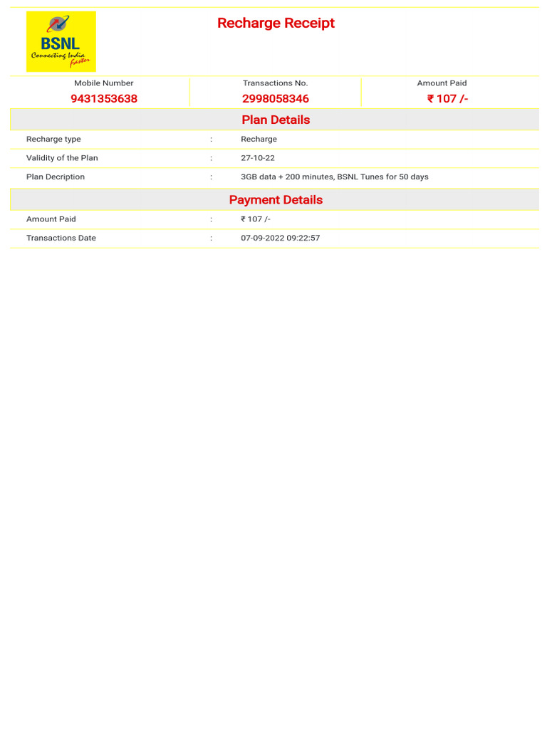 BSNL Receipt | PDF