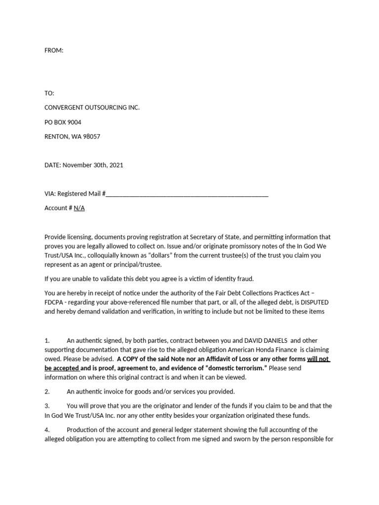 Valadation Letter Template | PDF | Debt | Lawsuit