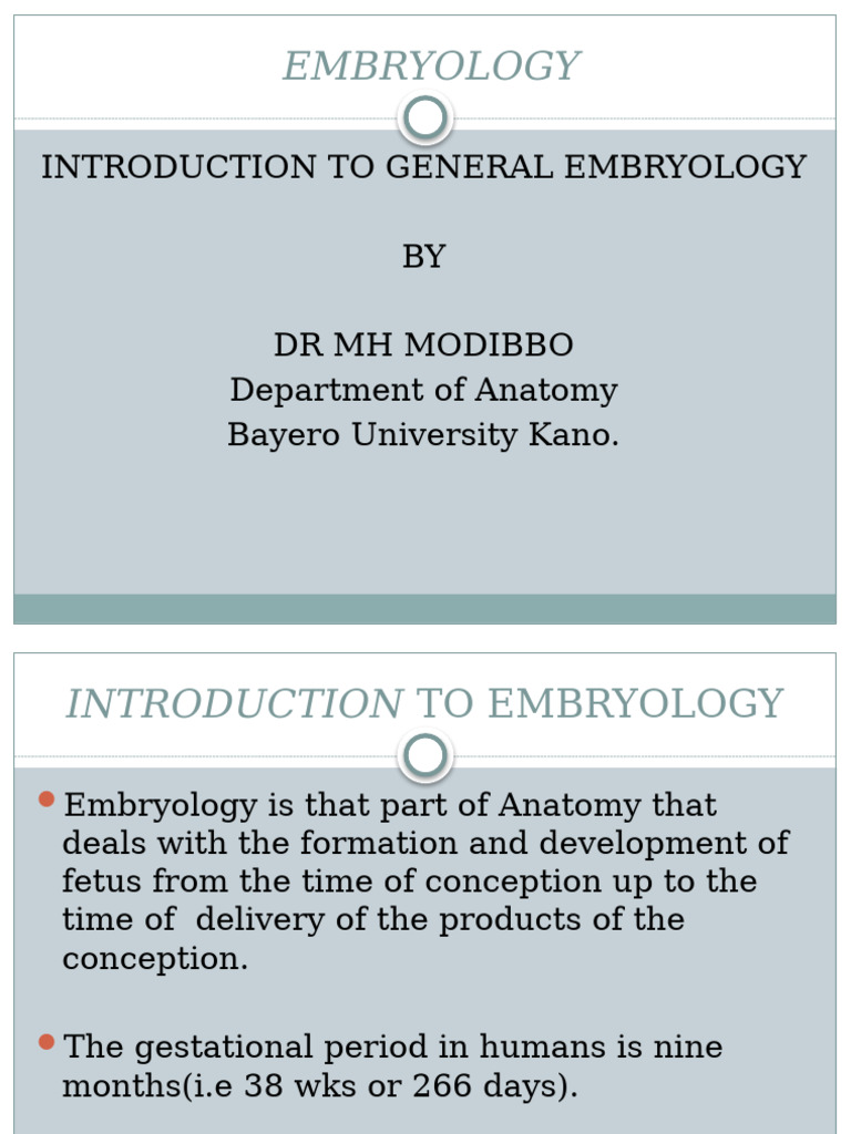 1 Introduction to EMBRYOLOGY | PDF | Cell Potency | Stem Cell