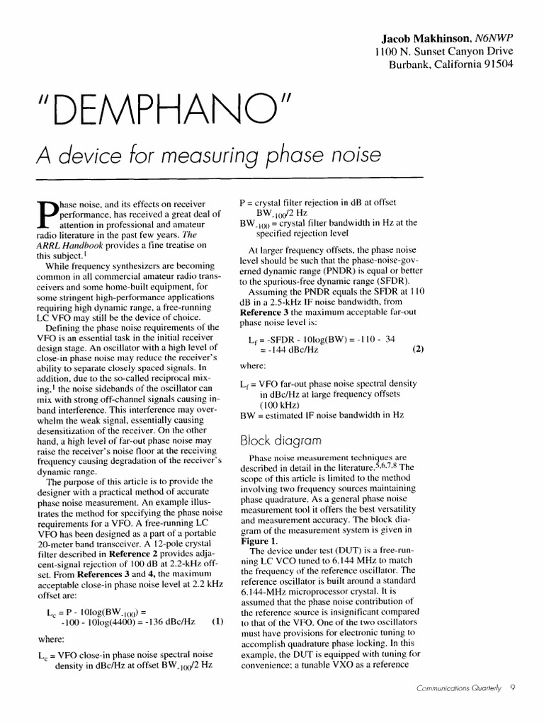 Measuring Phase Noise Makhinson 1999 | PDF