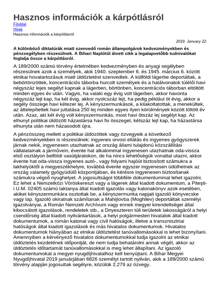 Hasznos Információk A Kárpótlásról | PDF