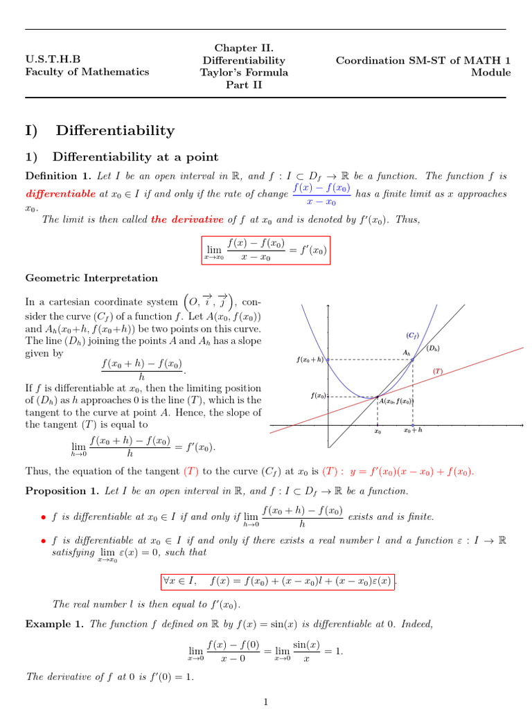 Chapter 2 Real Functions of A Real Variable Part 2 Differentiability | PDF | Tangent | Derivative