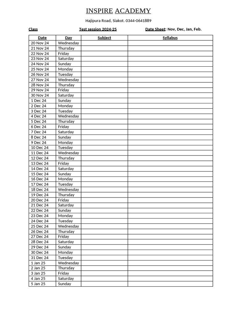 Academy Test Session Date Sheet | PDF