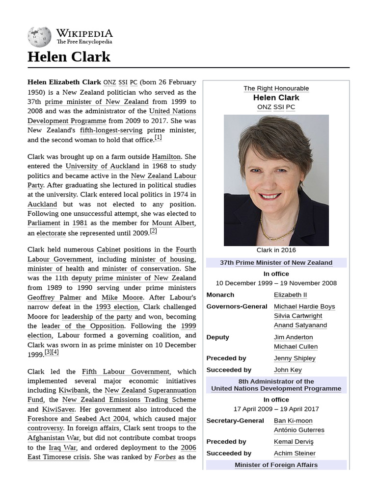 Helen Clark: New Zealand's 37th PM | PDF | New Zealand | Politics Of ...