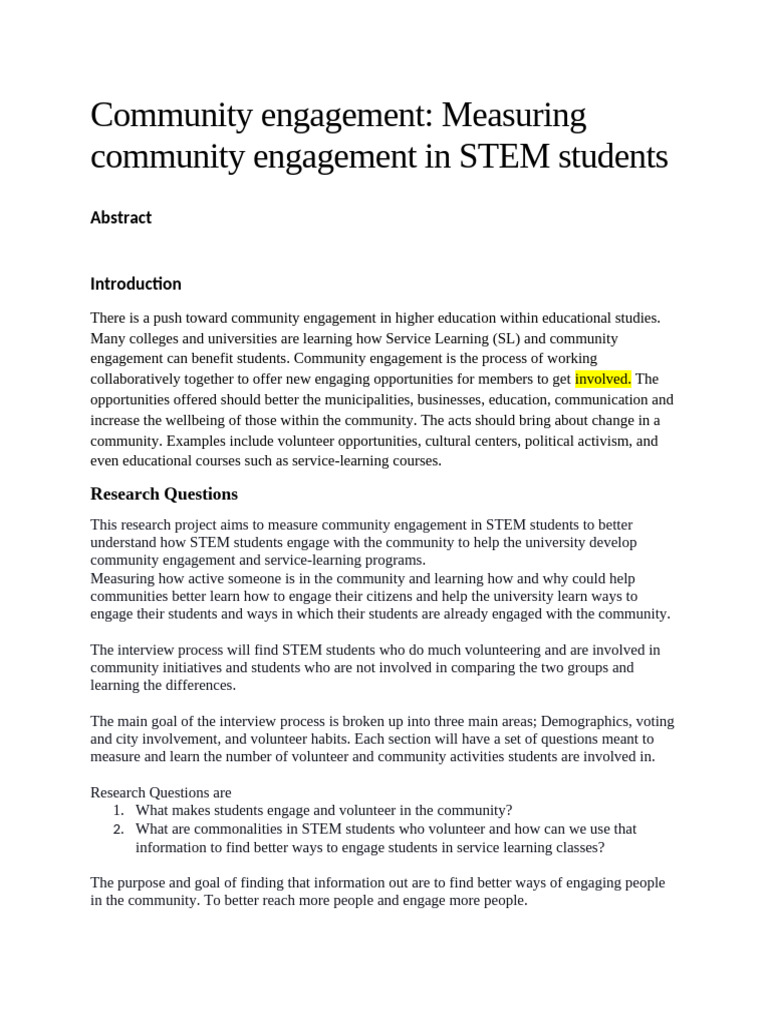 Measuring STEM Student Community Engagement | PDF | Service Learning ...
