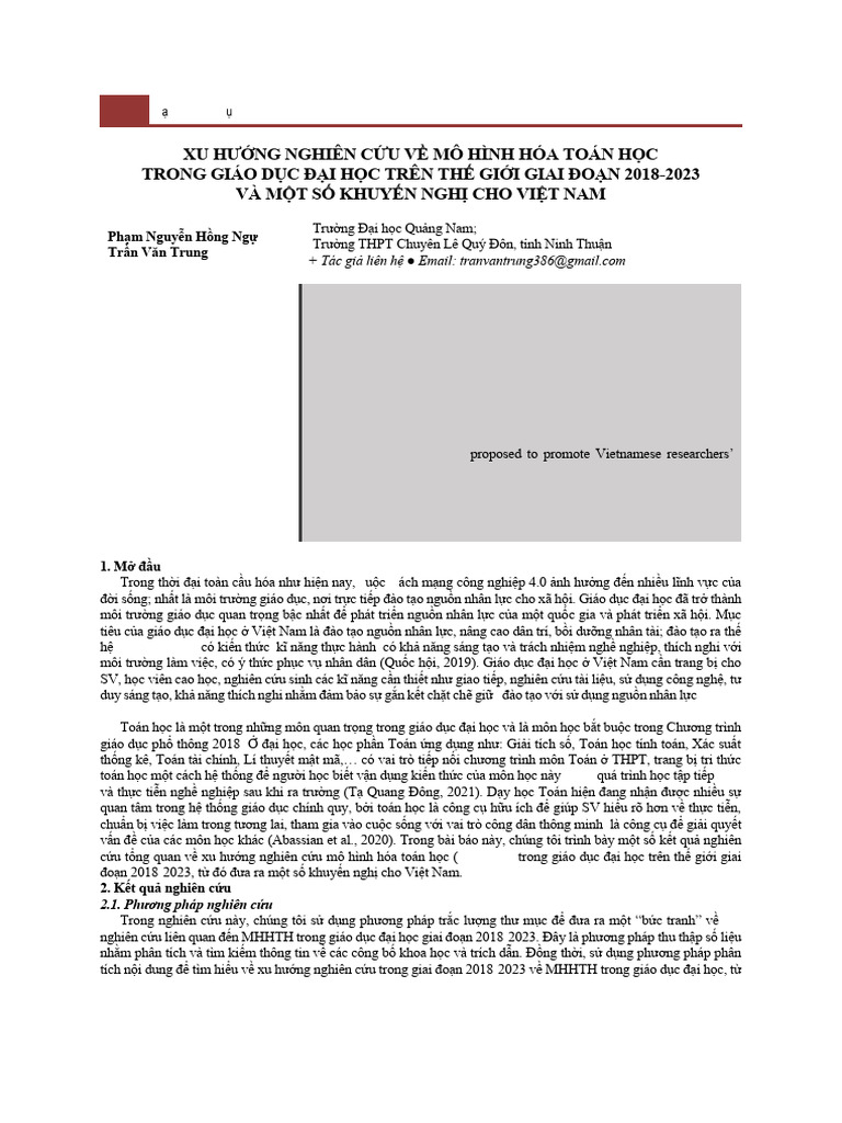 Xu HNG Nghin Cu V M HNH Ha Ton HC Trong Gio DC I HC TRN TH Gii Giai On 2018 2023 V MT S Khuyn ...