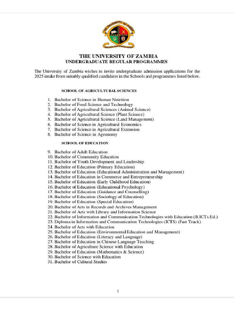 UNZA 2025 Intake Application | PDF