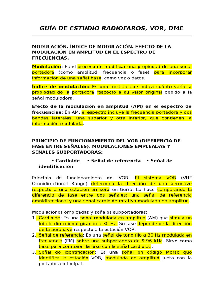 Guía de Estudio: VOR y DME en Aeronáutica | PDF | Modulación | Antena ...