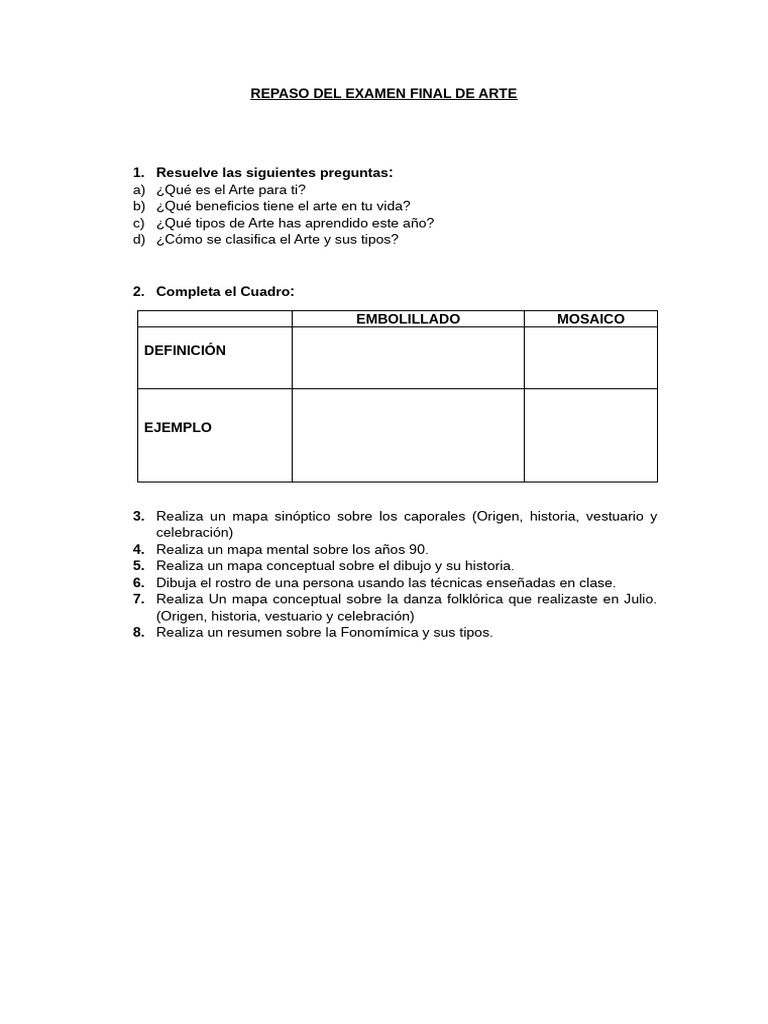 Repaso Del Examen Final de Arte | PDF
