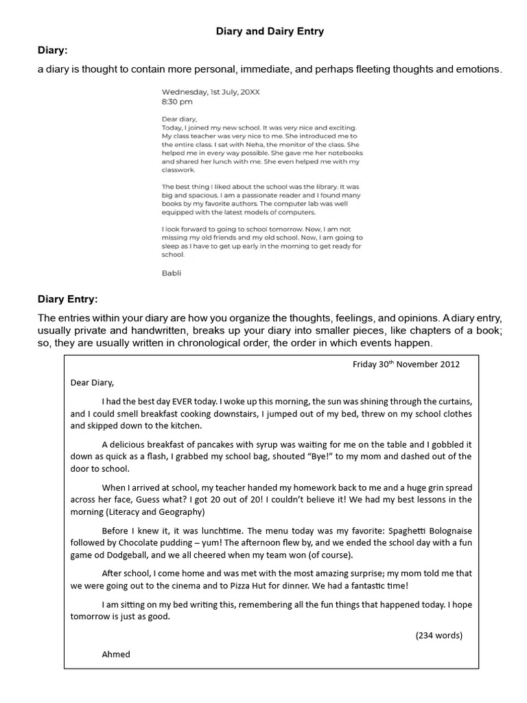 DIARY AND DAIRY ENTRY | PDF