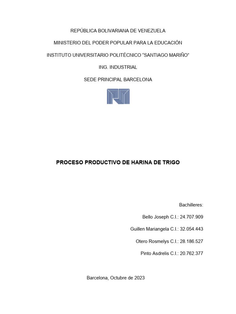 Proceso Productivo de Harina de Trigo | PDF | Harina | Molino (molienda)