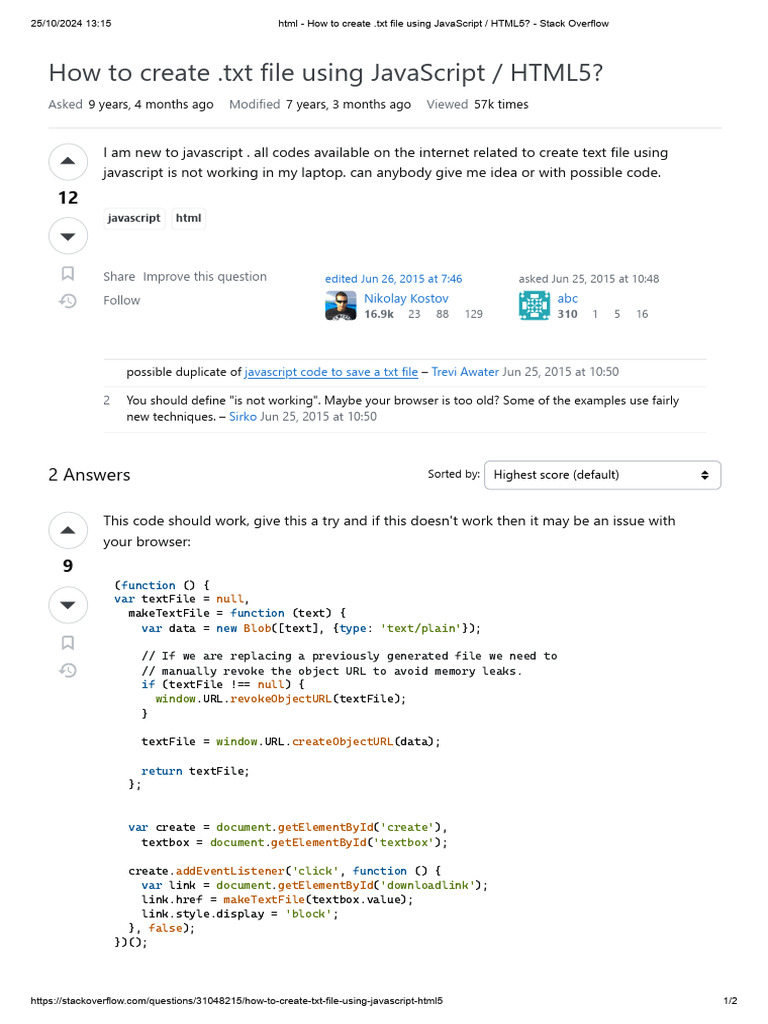 html - How to create .txt file using JavaScript _ HTML5_ - Stack ... html - How to create .txt file using JavaScript _ HTML5_ - Stack ...