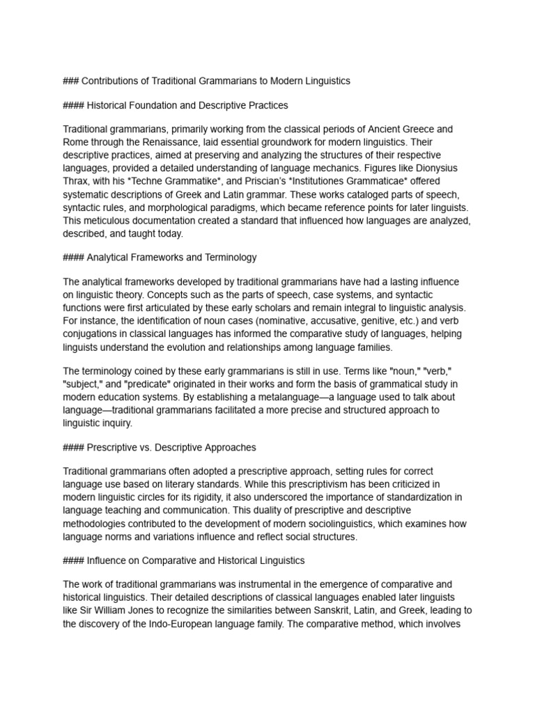 Contributions of Traditional Grammarians To Modern Linguistics | PDF ...