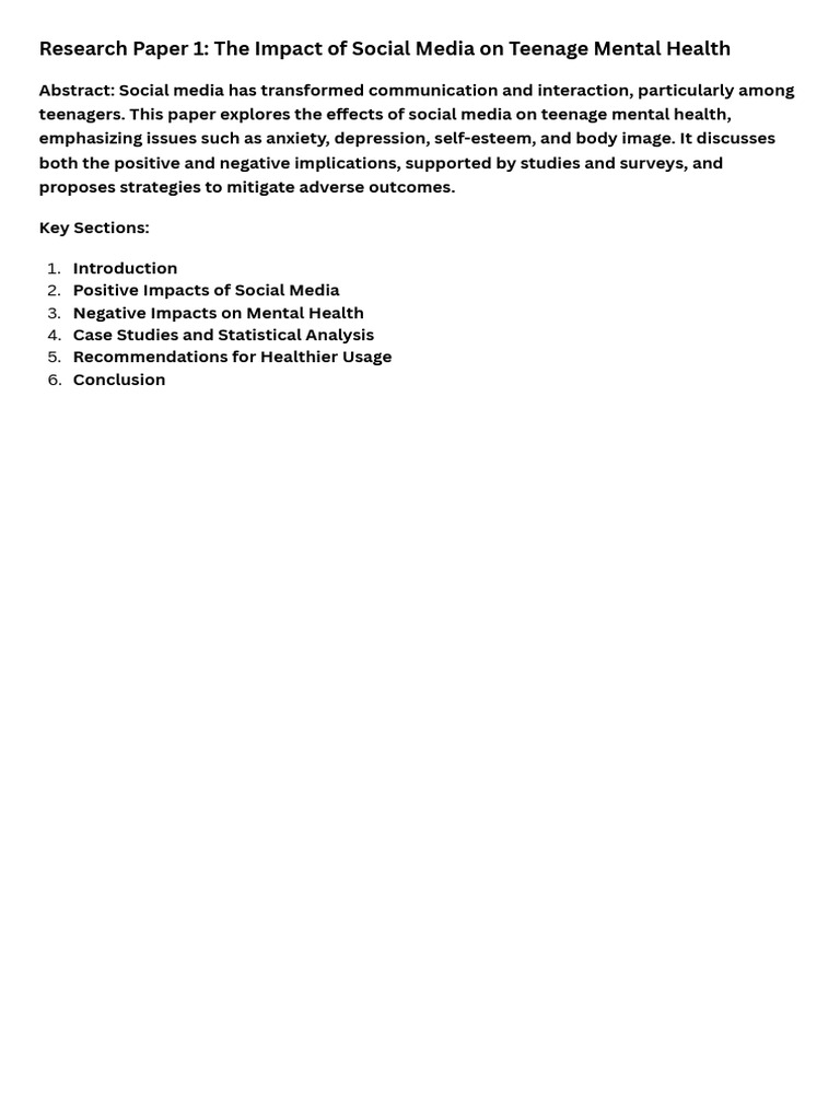 Social Media's Effects on Teen Mental Health | PDF