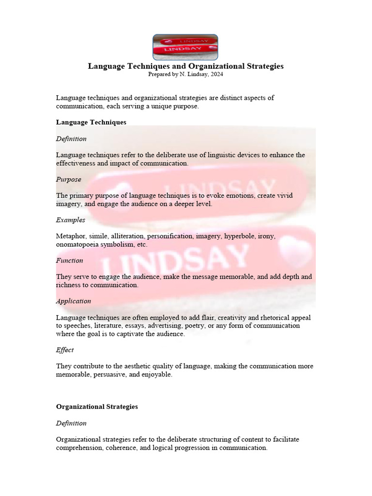 Language Techniques and Organizational Strategies prepared by Natesha ...