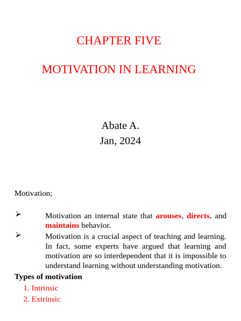 Chapter Five Motivation | PDF | Motivational | Motivation
