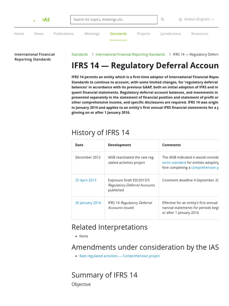 IFRS 14 - Regulatory Deferral Accounts | PDF | International Financial ...