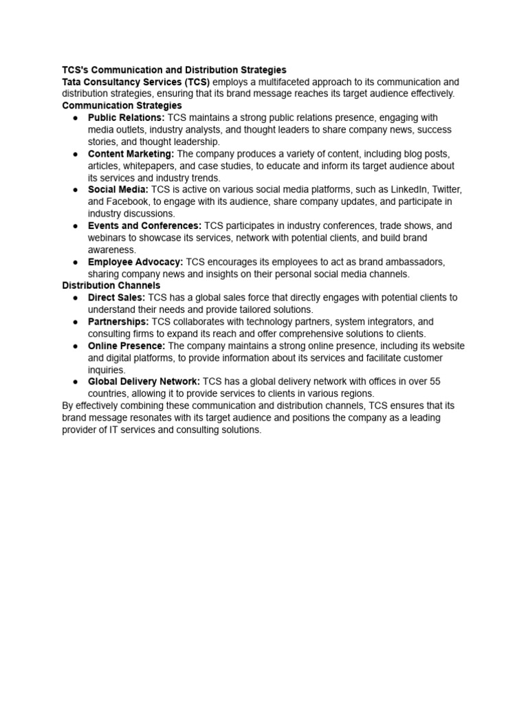 TCS Company Communication and Distribution | PDF