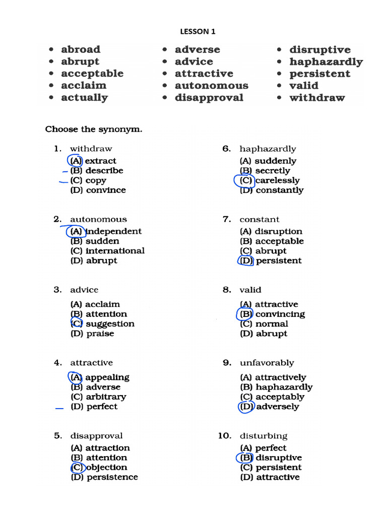 TEST Vocabulary 1 | PDF