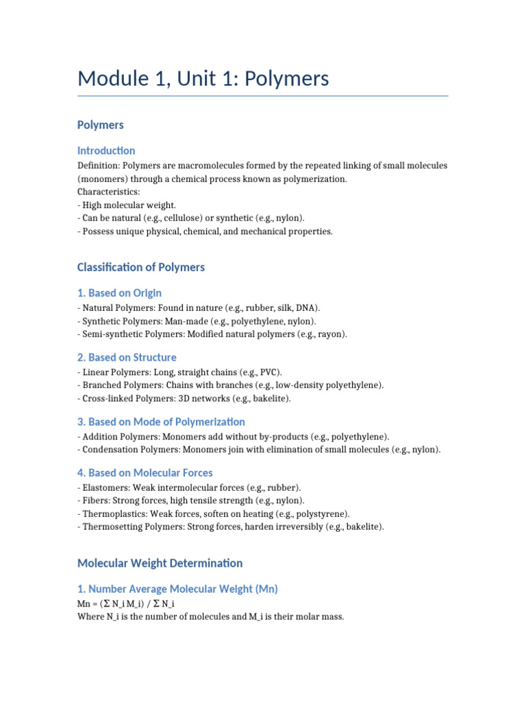 Polymers_Notes | PDF | Polymers | Polyethylene