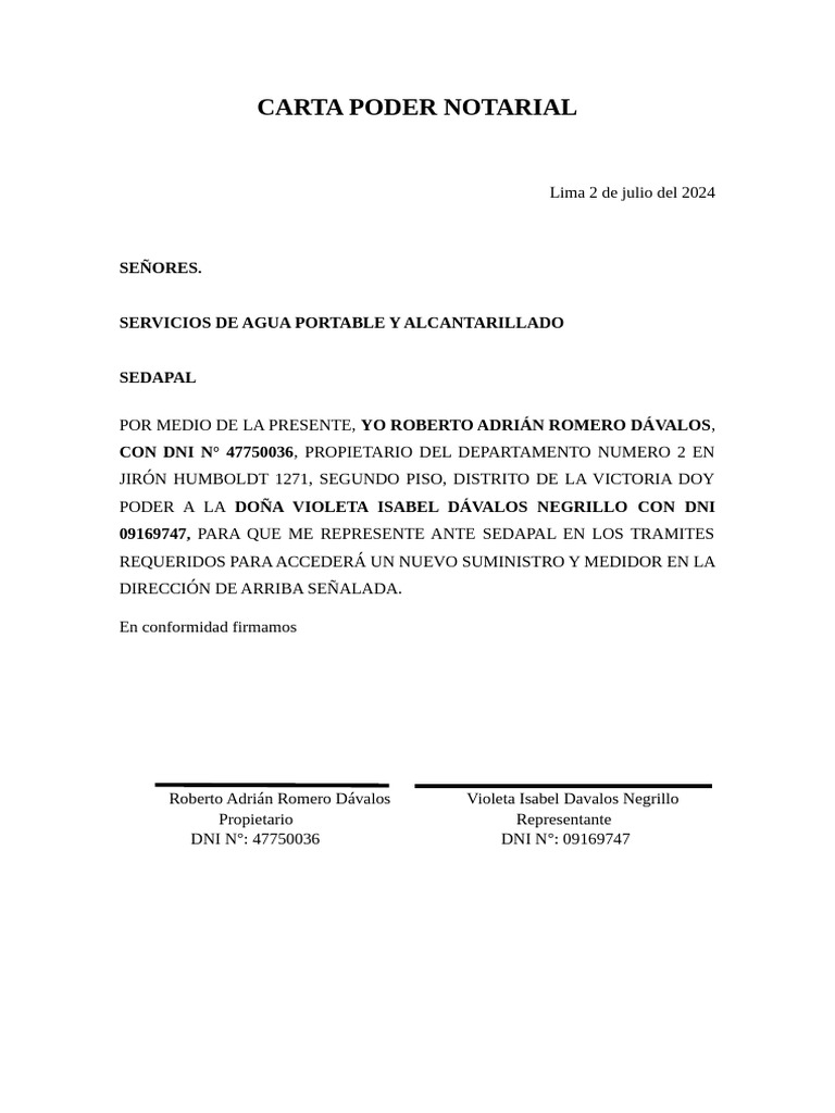 Carta Poder Notarial | PDF