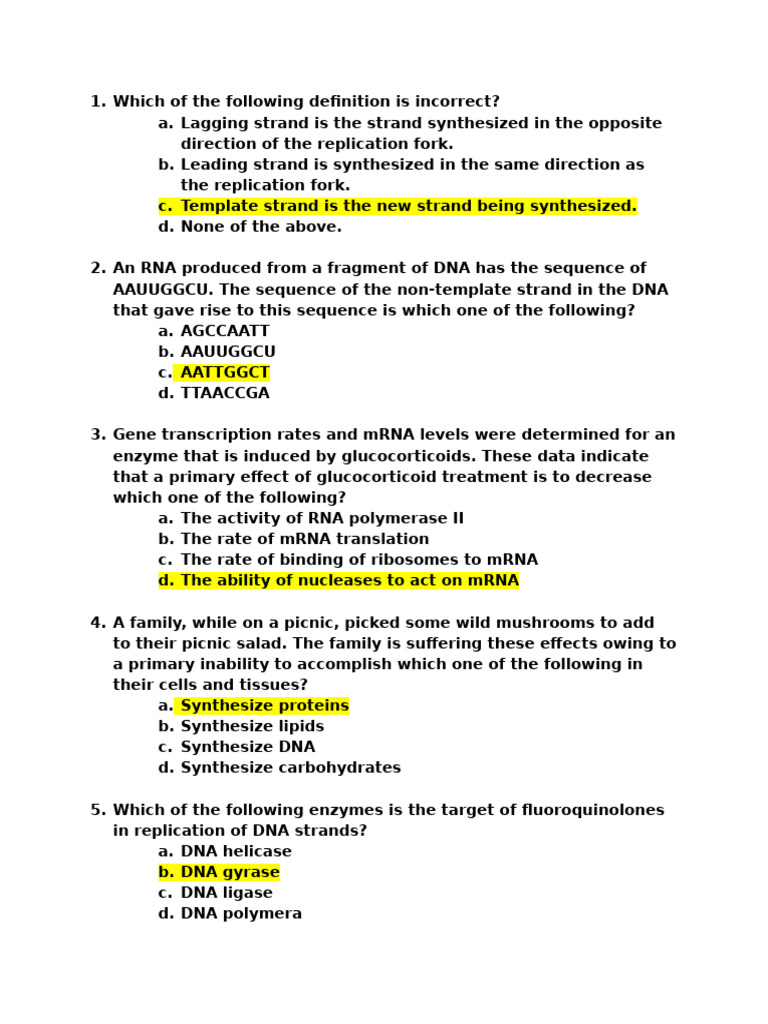 Genetics Lecture 8-12 Questions | PDF | Biosynthesis | Dna Replication