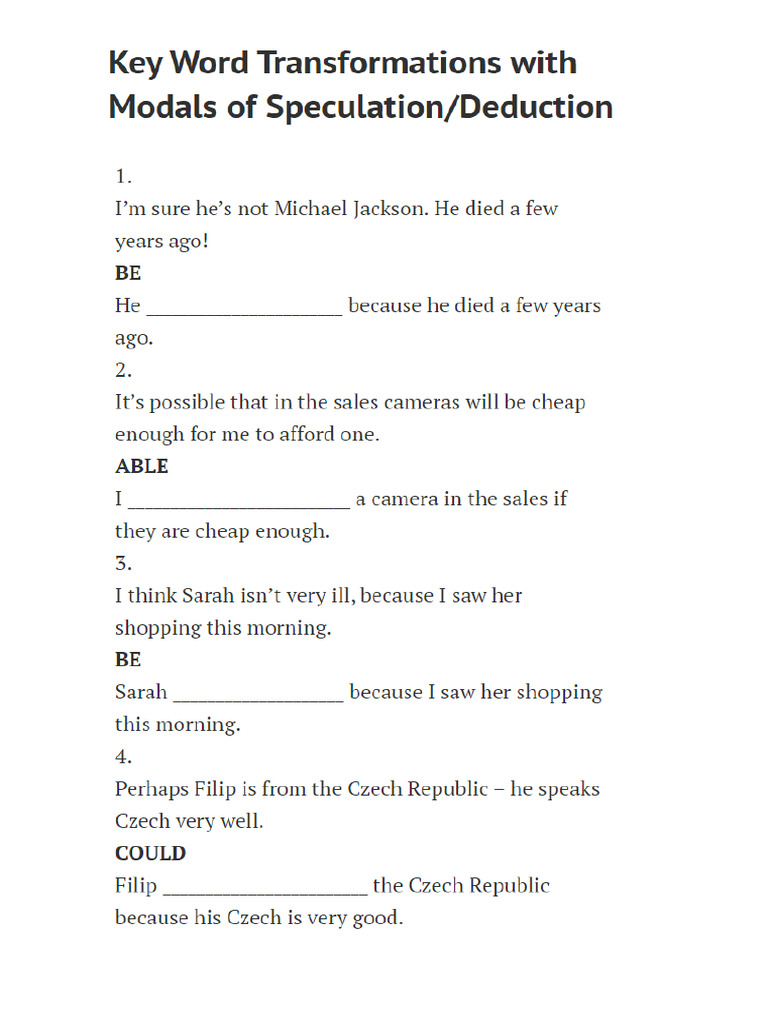 Word Transformation - Modals Speculation - No Key | PDF