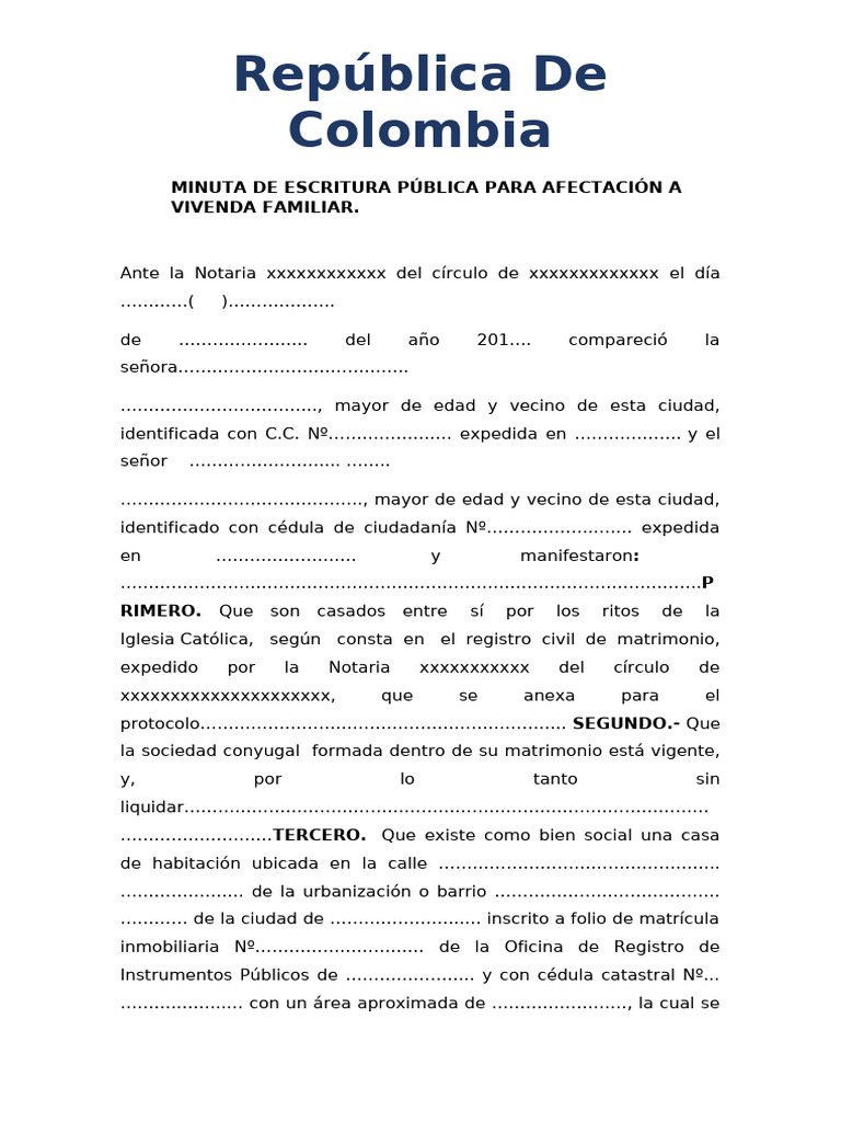 Minuta de Escritura Publica para Afectacion A Vivenda Familiar 1 | PDF