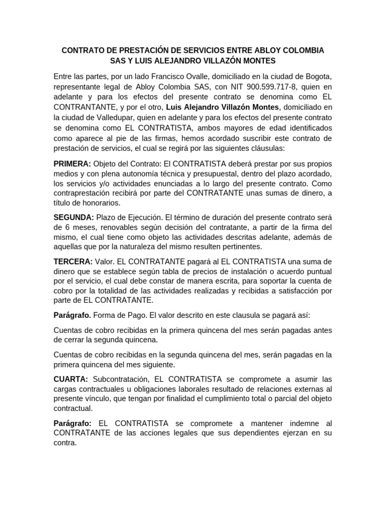 Contrato de Prestación de Contractual | PDF