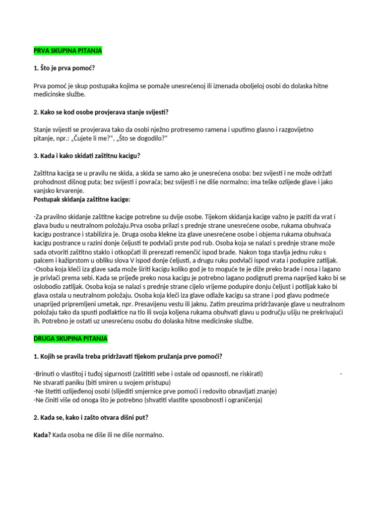 Prva Pomoć - Pitanja I Odgovori | PDF