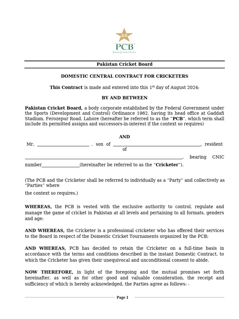 PCB Domestic Contract Overview | PDF | Cricket | Sponsor (Commercial)