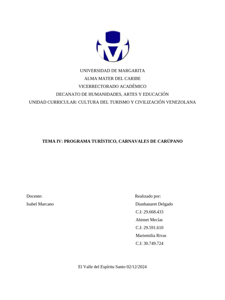 CARNAVALES DE CARUPANO (Programa Turístico) | PDF | Carnaval | Turismo