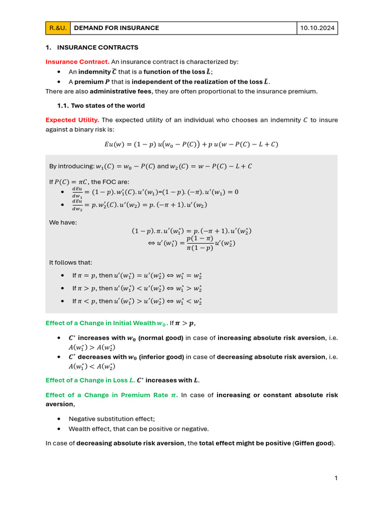 2. Demand for Insurance | PDF | Insurance | Probability