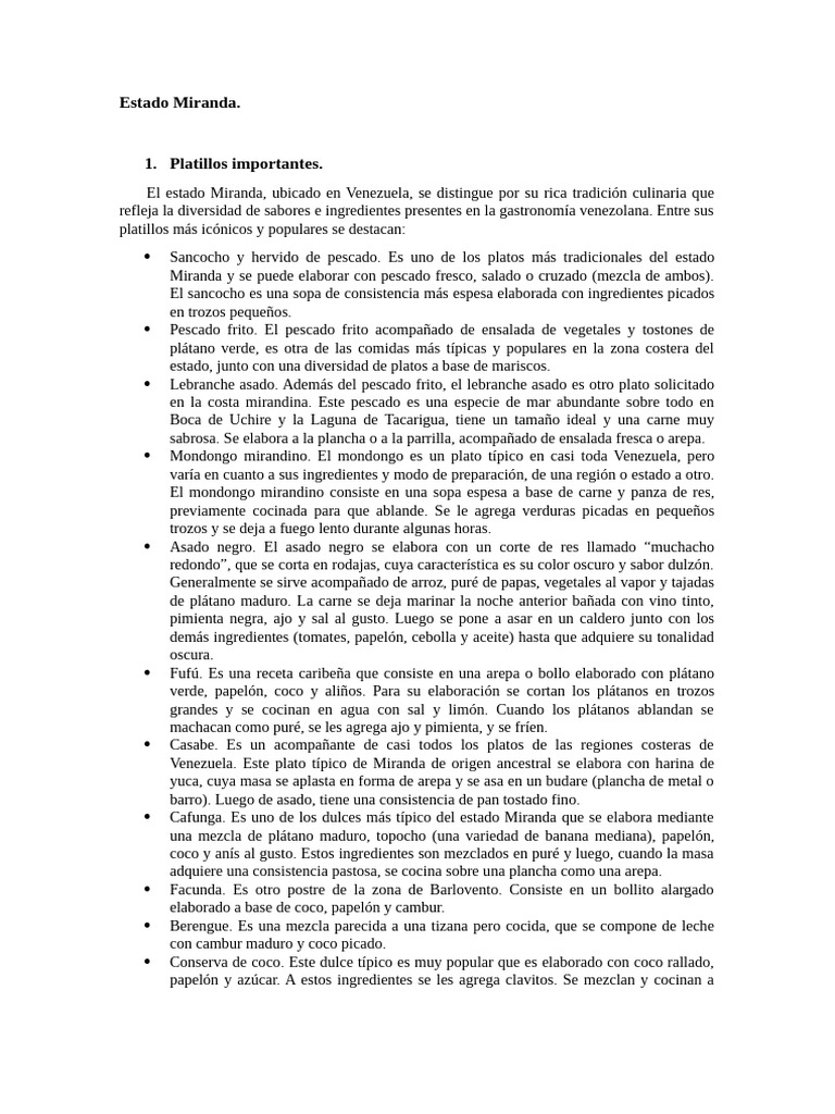 Gastronomía Típica del Estado Miranda | PDF | Preparación de comida y ...